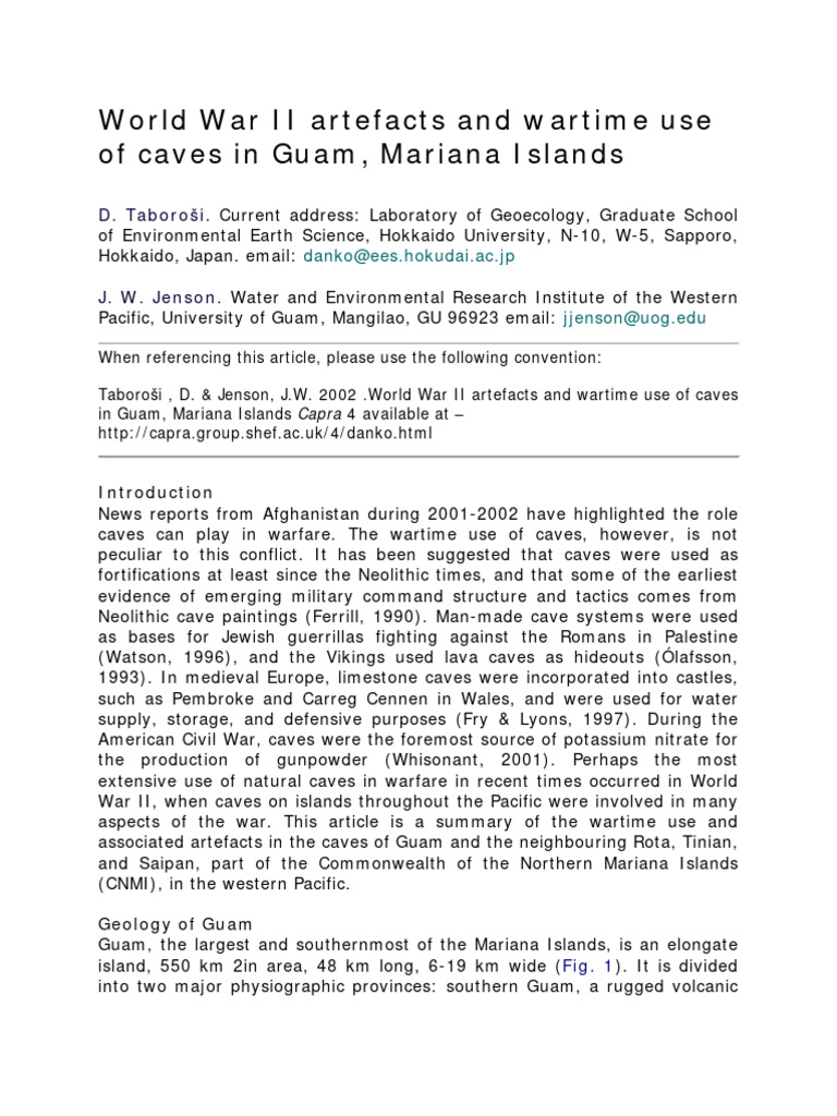 Capra04 - World War II Artefacts and Wartime Use of Caves in Guam ...