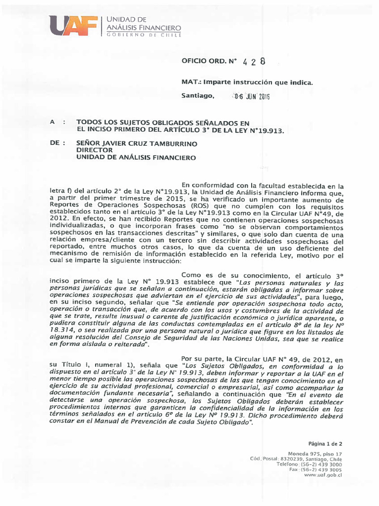 Oficio UAF N428 | PDF