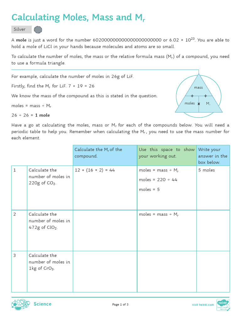 WS11C Calculating Moles Mass and MR Bronze Activity Sheet | PDF ...