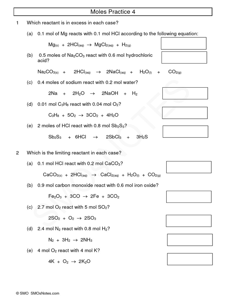 WS9 Moles, Reactions | PDF