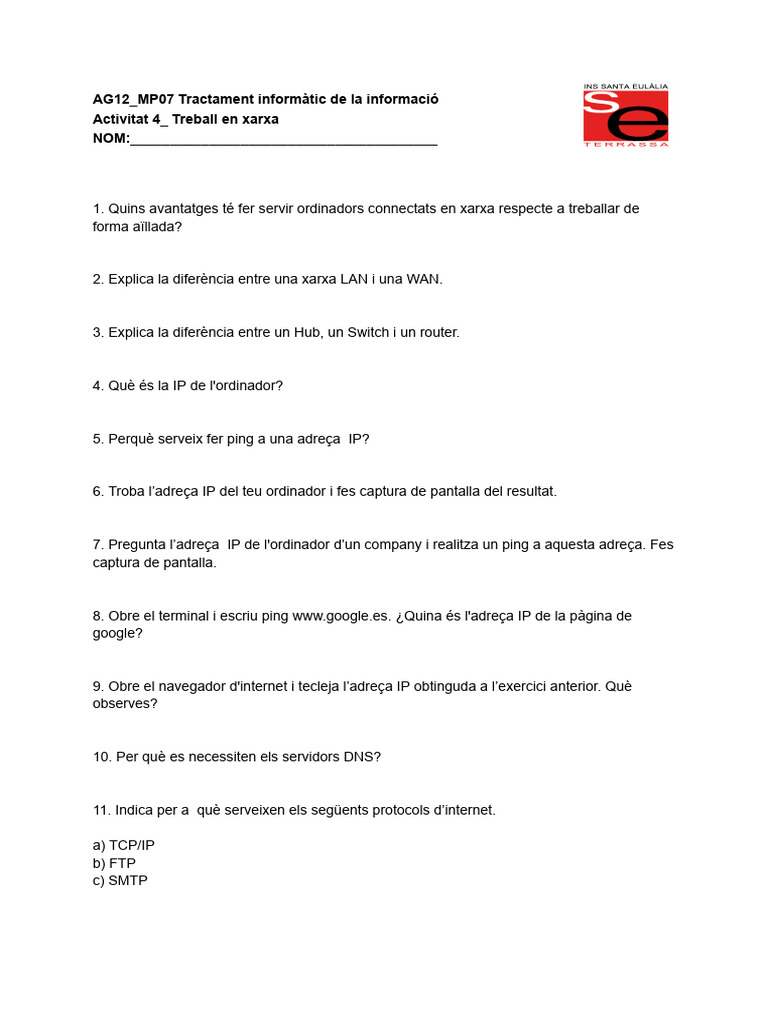 Activitat 4 - Treball en Xarxa PDF | PDF