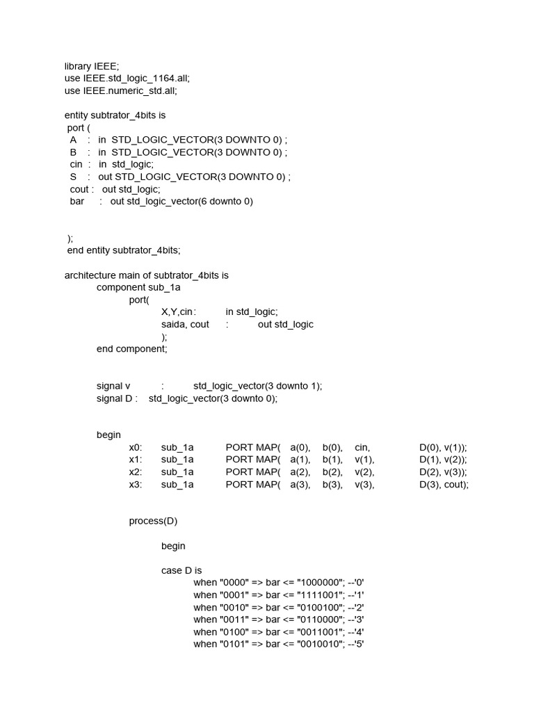 Subtrator 4bits VHDL | PDF