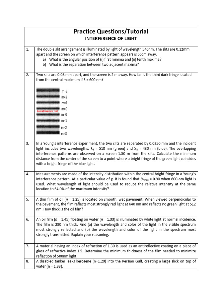 Tutorial Interference 2022 | PDF | Interferometry | Wavelength