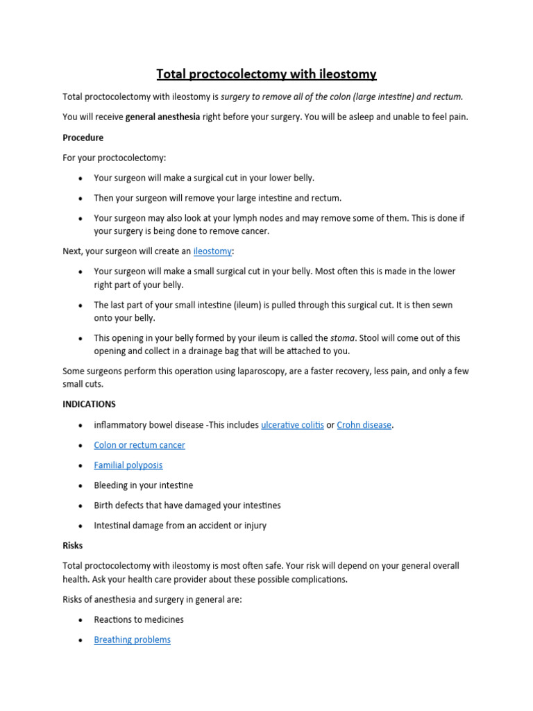 Total Proctocolectomy With Ileostomy | PDF | Gastroenterology ...