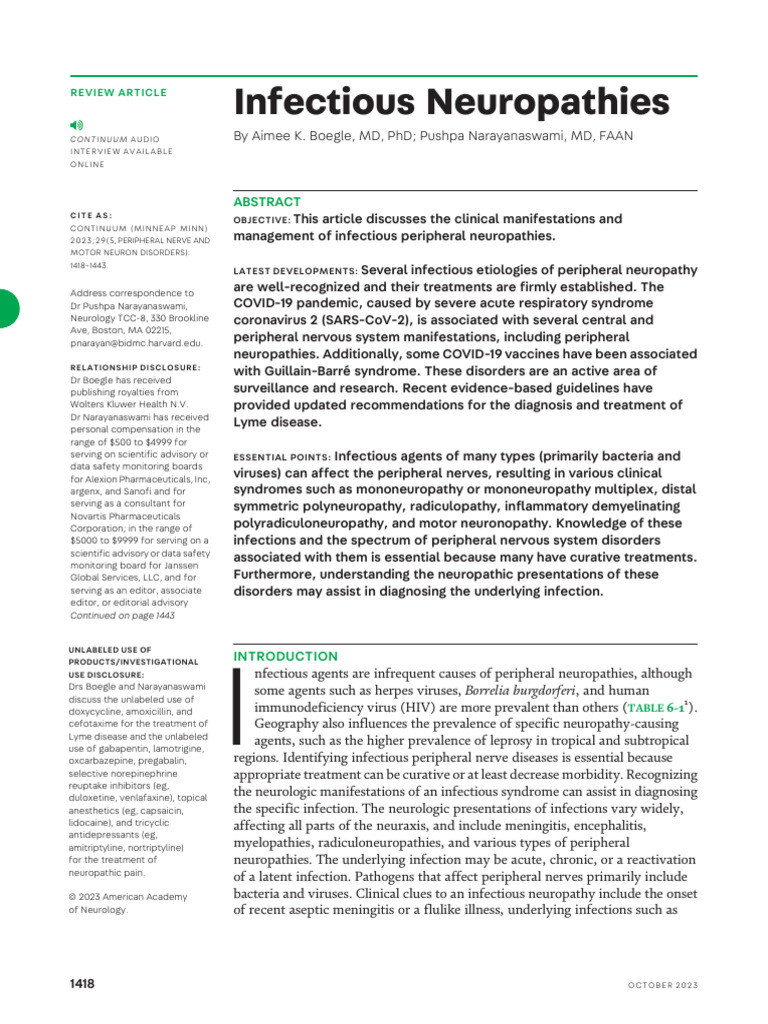 Infectious Neuropathies. 2023 | PDF | Peripheral Neuropathy | Herpes ...