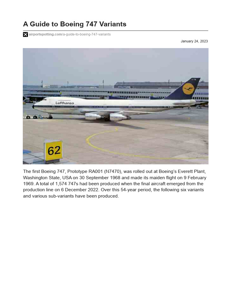 A Guide to Boeing 747 Variants - Airport Spotting | PDF | Airliner ...