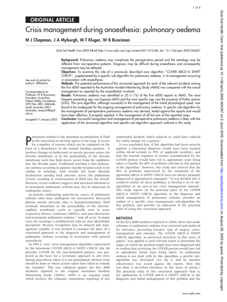 Intraop Pulm Edema | PDF | Lung | Hypoxia (Medical)