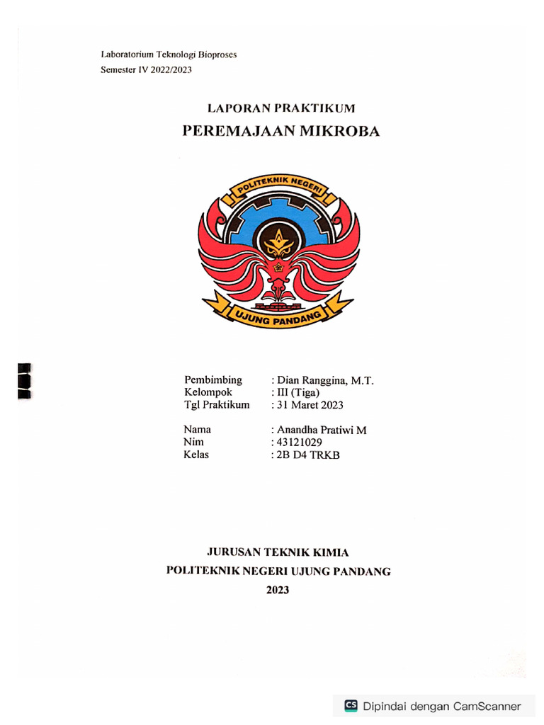 Laporan Peremajaan Mikroba - Anandha Pratiwi M | PDF