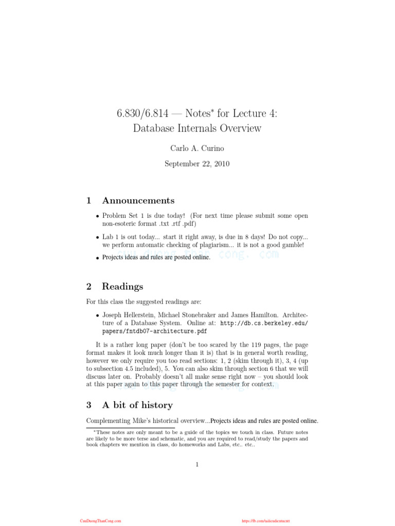 Database Internals Lecture Notes | PDF | Databases | Ibm Db2
