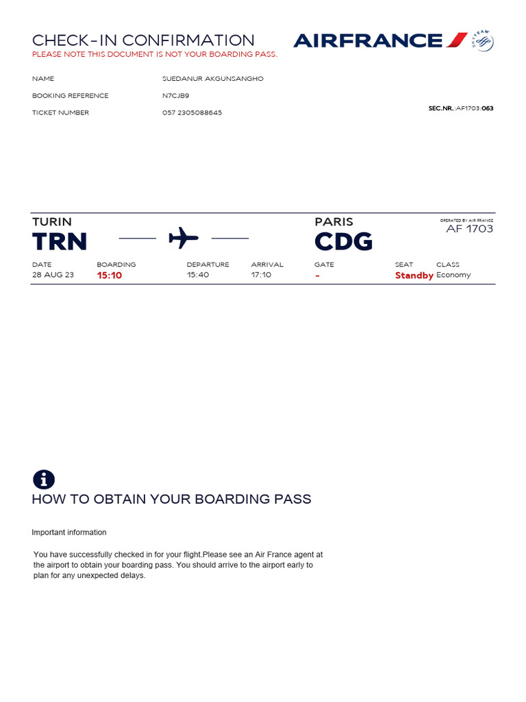 Check in Confirmation | PDF