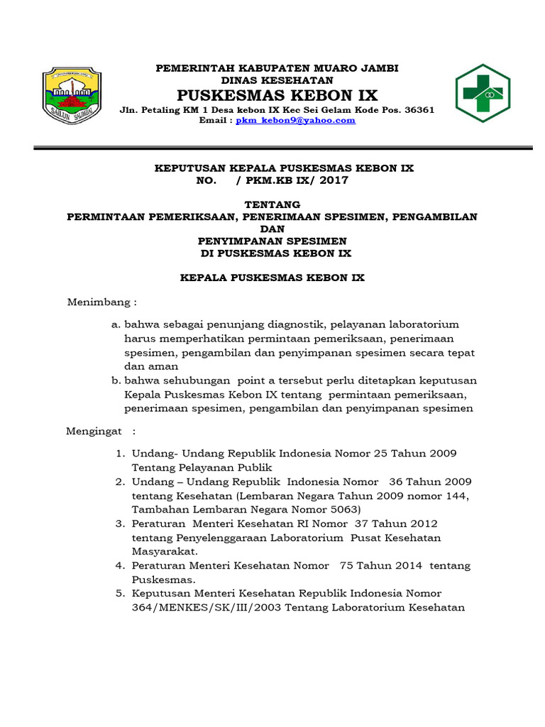 Prosedur Spesimen Puskesmas Kebon IX | PDF | Griya & Taman | Sains & Matematika