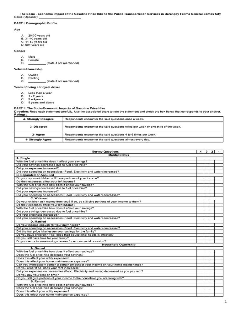 Survey Questionnaire Thesis | PDF | Gasoline And Diesel Usage And ...
