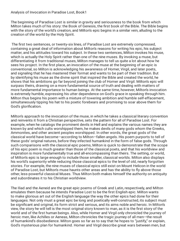 Invocation Analysis in Paradise Lost Book 1 | PDF | Paradise Lost ...
