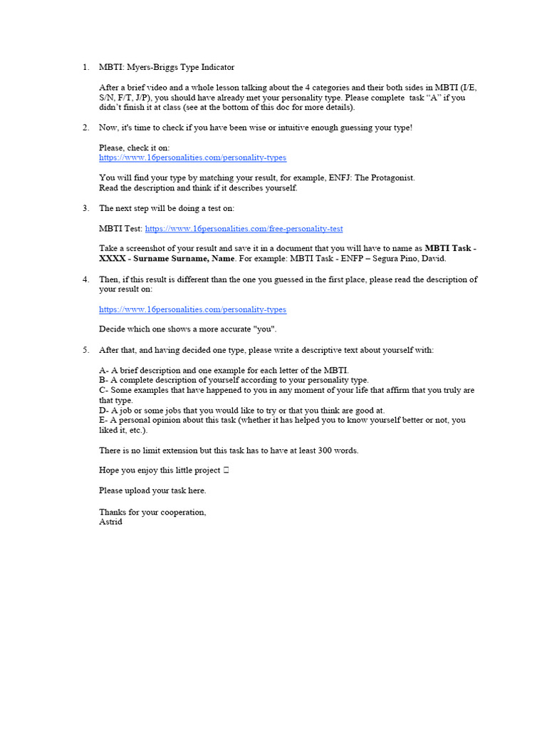 MBTI Project - Instructions | PDF