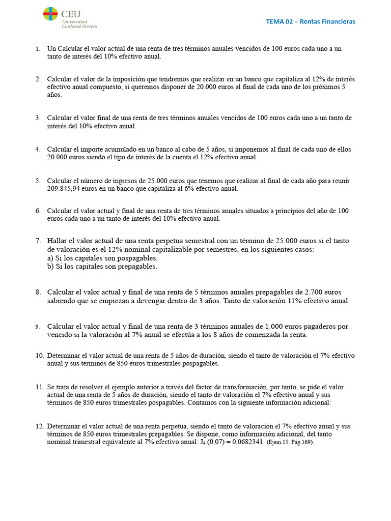 Tema 02 - AOFEI - Ejercicios Rentas - 23-24 - Alumnos | PDF | Euro | Economias