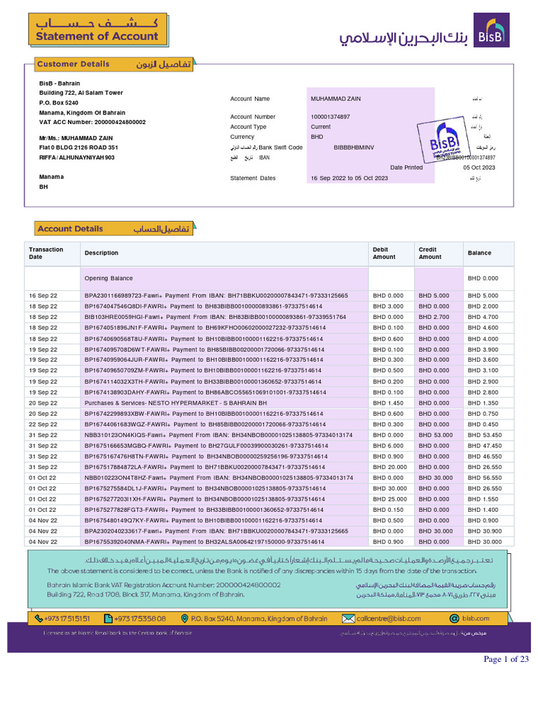 Bisb - Bank Statement | PDF | Payments | Debit Card