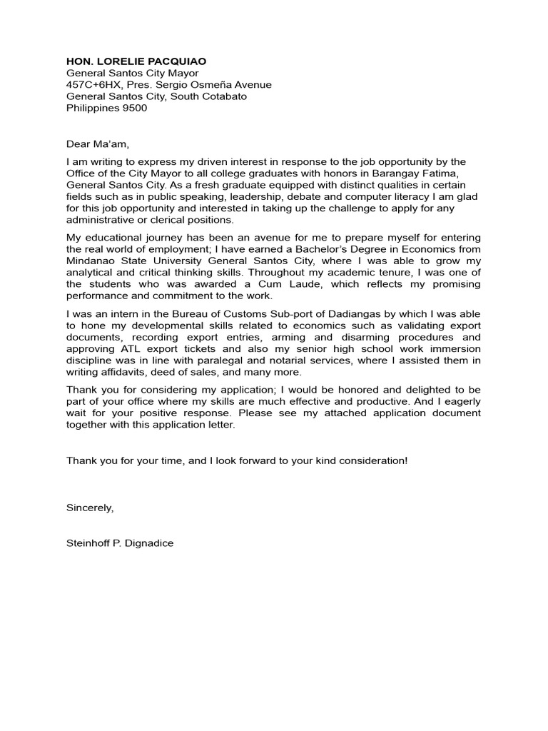 Barangay APPLICATION LETTER | PDF