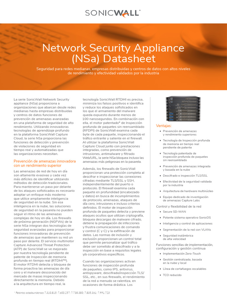 Datasheet Serie Sonicwall Network Security Appliance Nsa | PDF ...