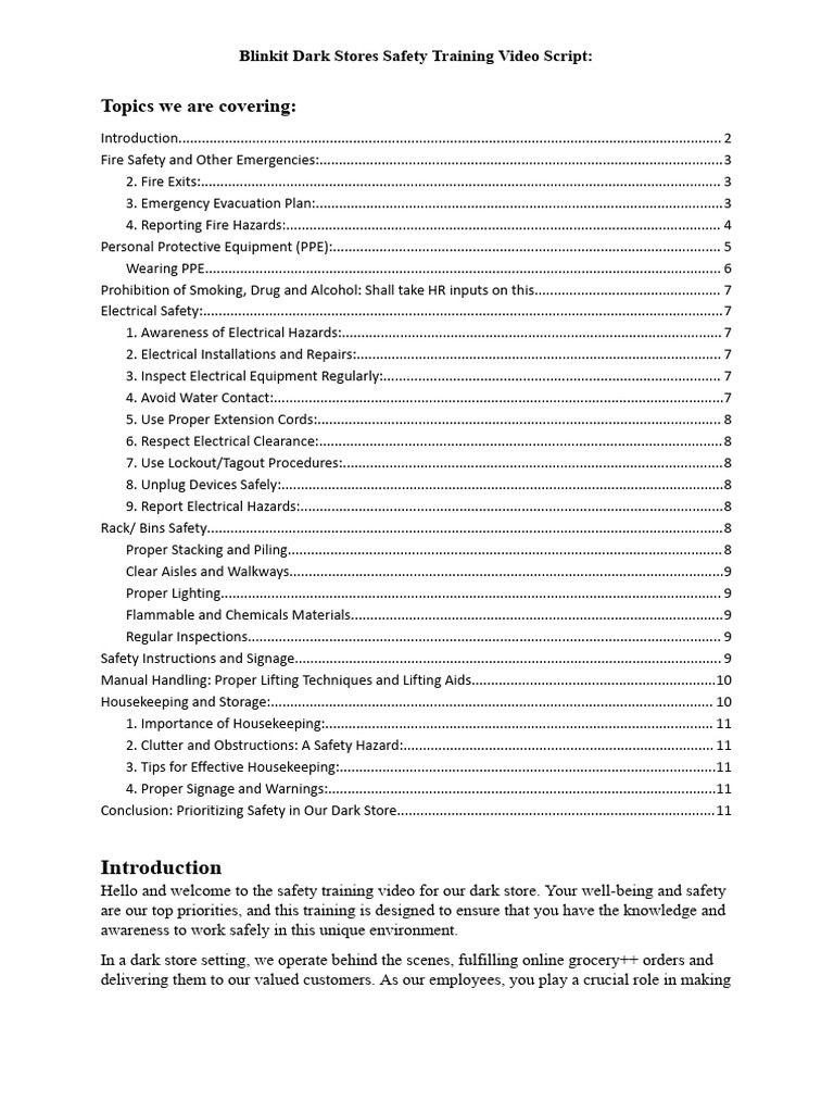 Blinkit Safety Training Video Script | PDF | Personal Protective ...