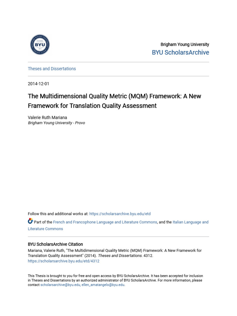 The Multidimensional Quality Metric (MQM) Framework - A New Framew ...