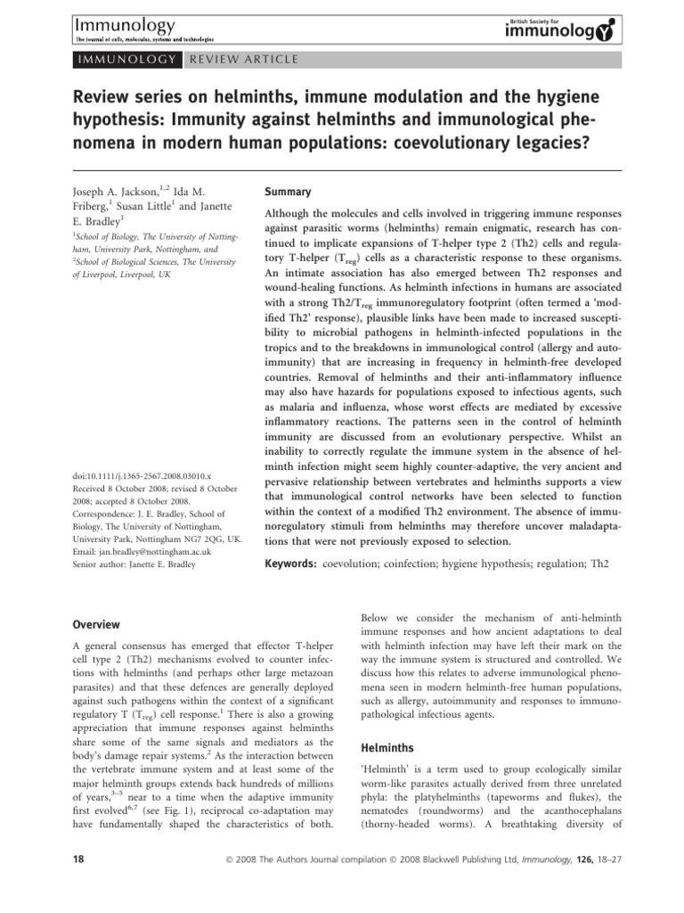 Review Series On Helminths, Immune Modulation and The Hygiene ... Review Series On Helminths, Immune Modulation and The Hygiene ...