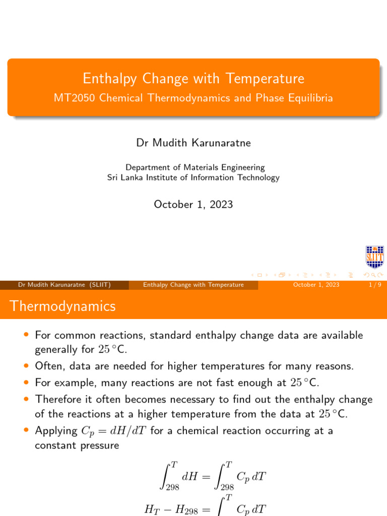 Thermodynamics and Phase Equilibria1 | PDF | Enthalpy | Thermodynamics
