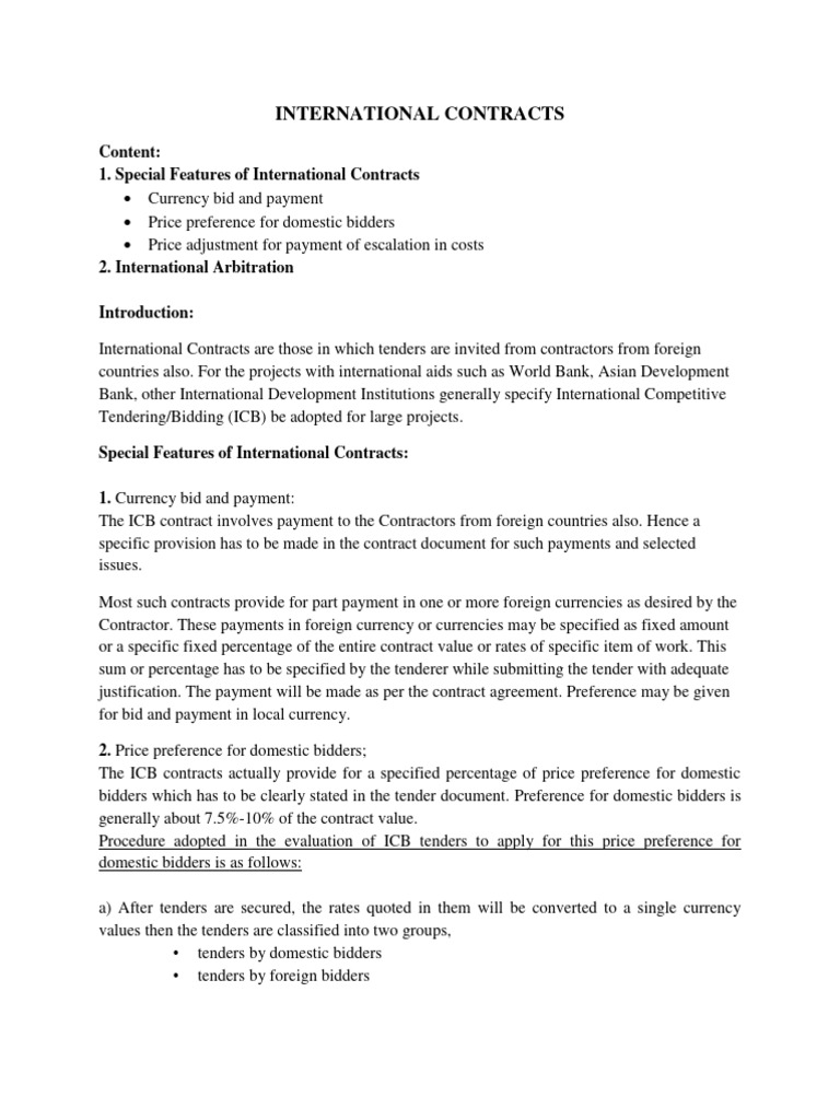 International Contracts | PDF | Arbitration | Prices