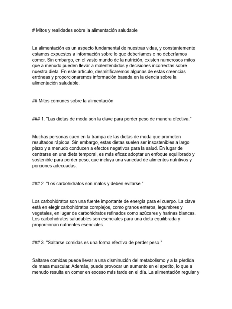 Mitos y Realidades Sobre La Alimentación Saludable | PDF | Dieta ...