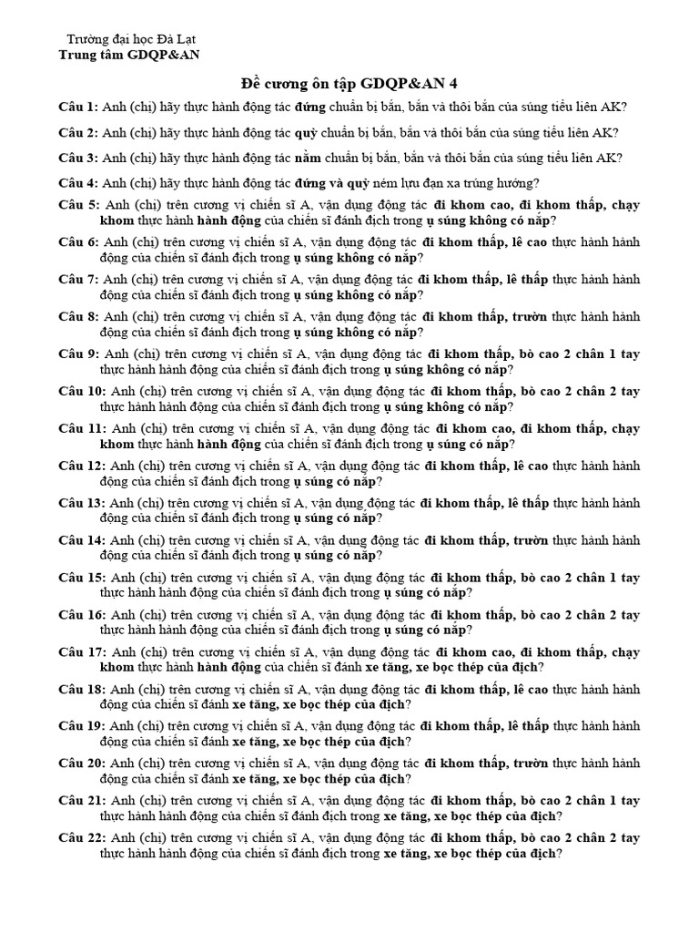 Đề cương ôn thi thực hành QP4 - K46 | PDF