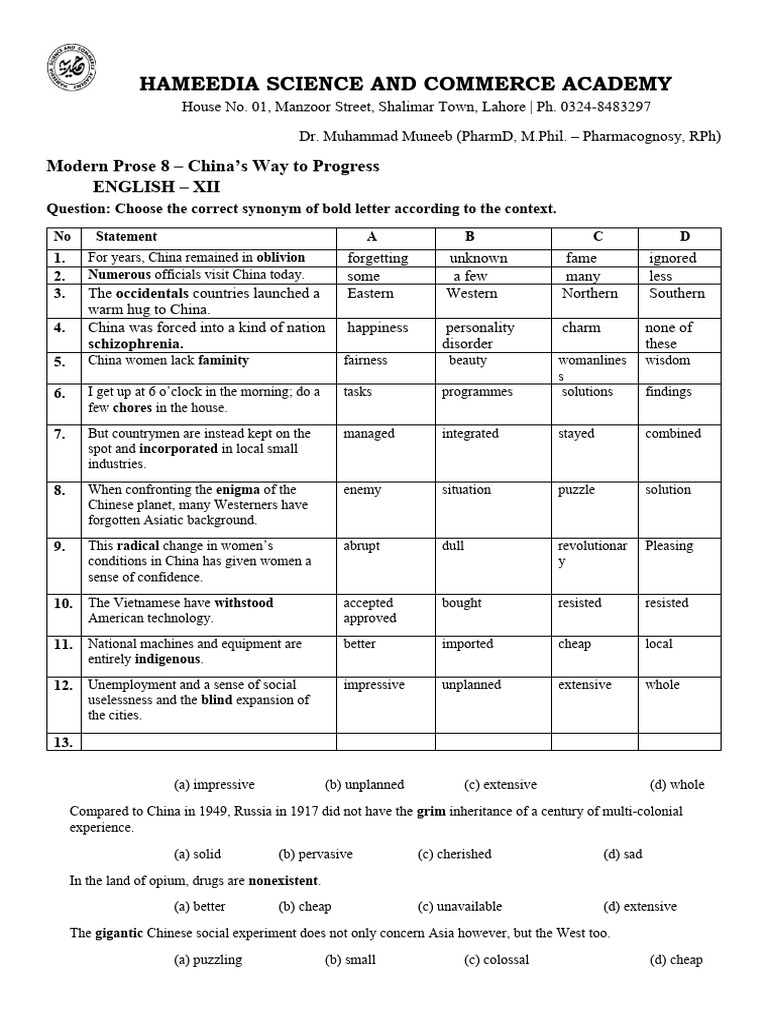 2nd Year CH 8 MCQs | PDF