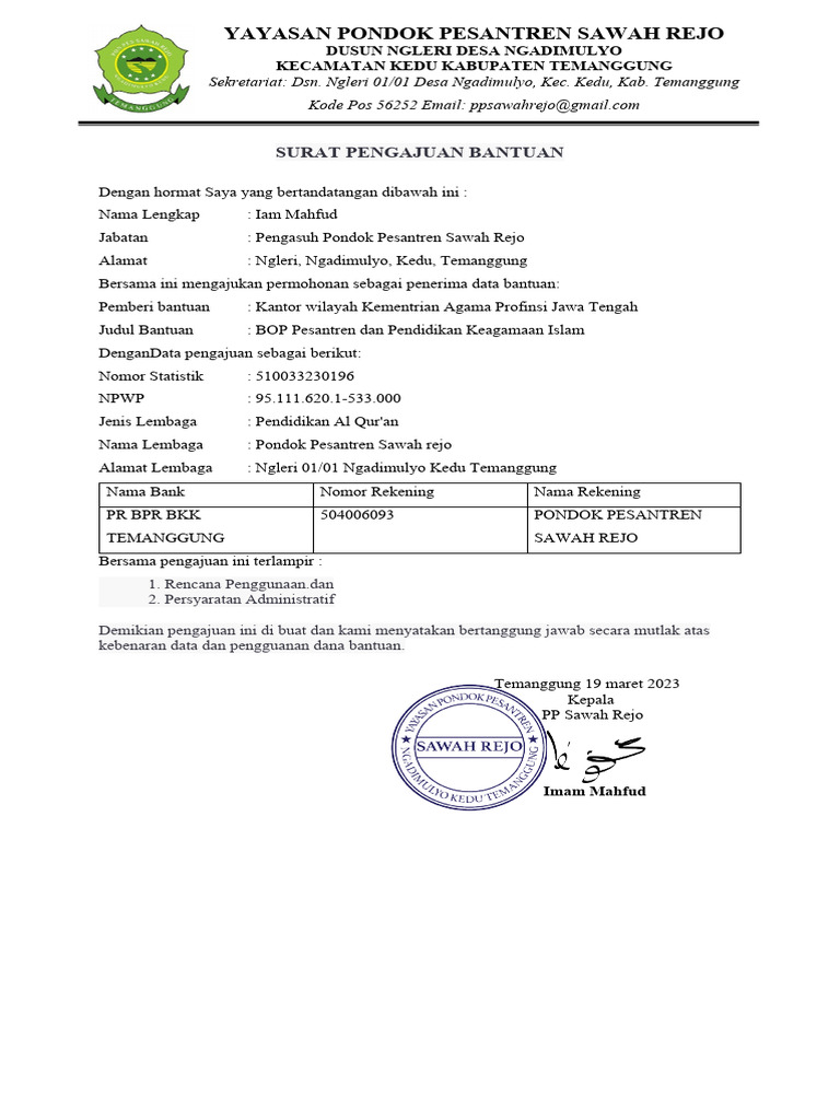 Contoh Proposal Pengajuan Bop 2023 | PDF