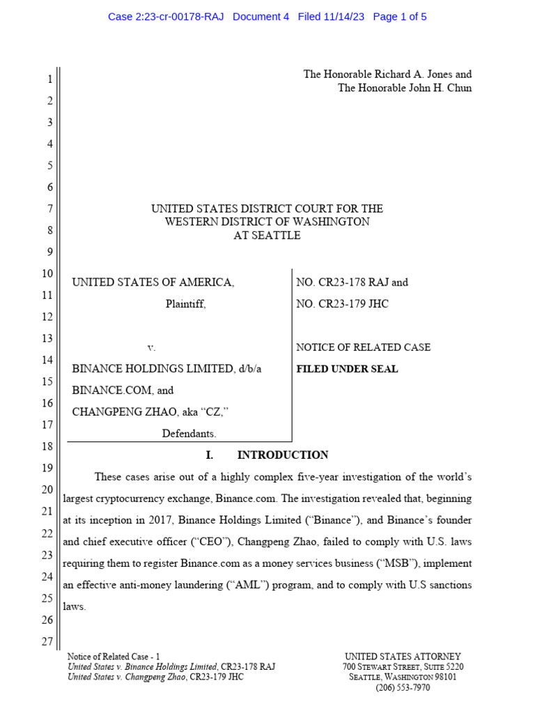 Notice of Related Case: Filed Under Seal | PDF | Money Laundering ...