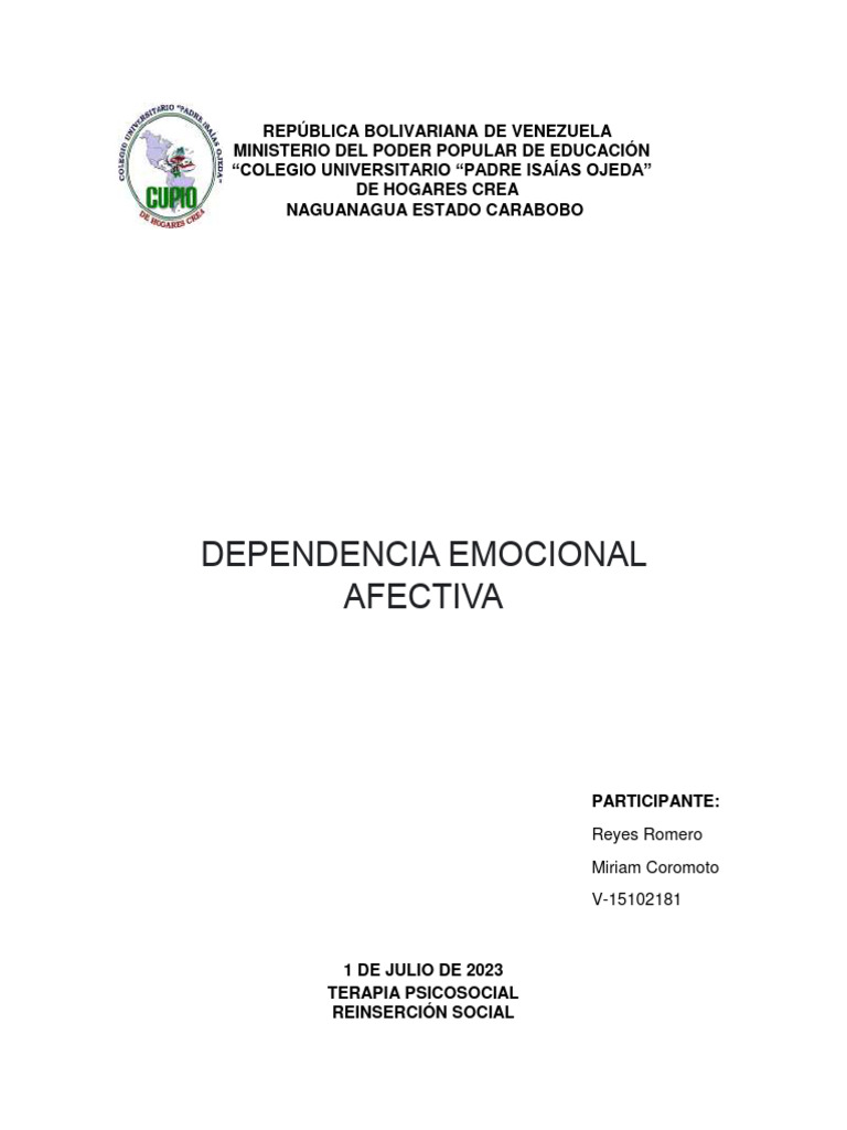 Dependencia Emocional Afectiva | PDF | Moralidad | Trabajo Social