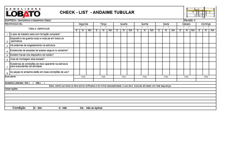 Check List de Andaime Tubular | PDF