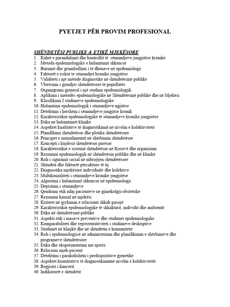 Pyetjet Për Provim Profesional (Licencë) | PDF