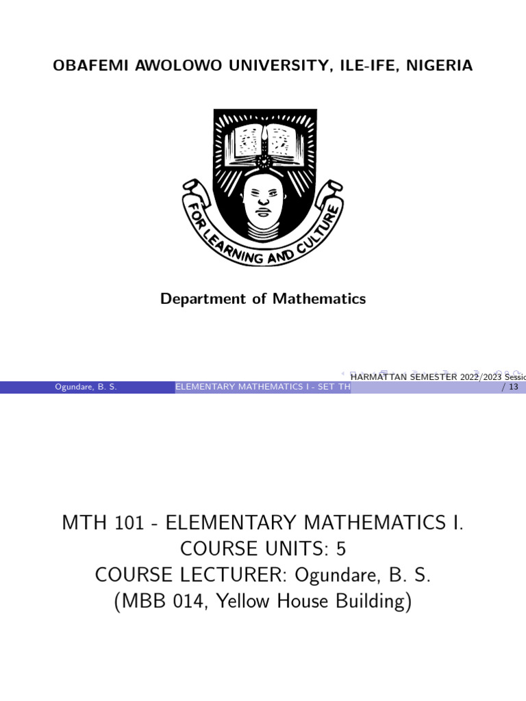 MTH 101 (Elementary Mathematics I) - 2223functions | PDF | Function (Mathematics) | Mathematical ...