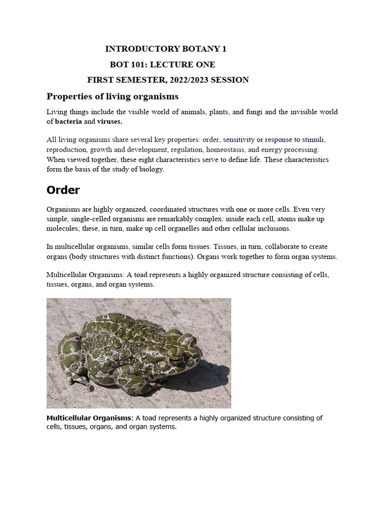 Bot 101 Lecture 1 | PDF | Organisms | Gene