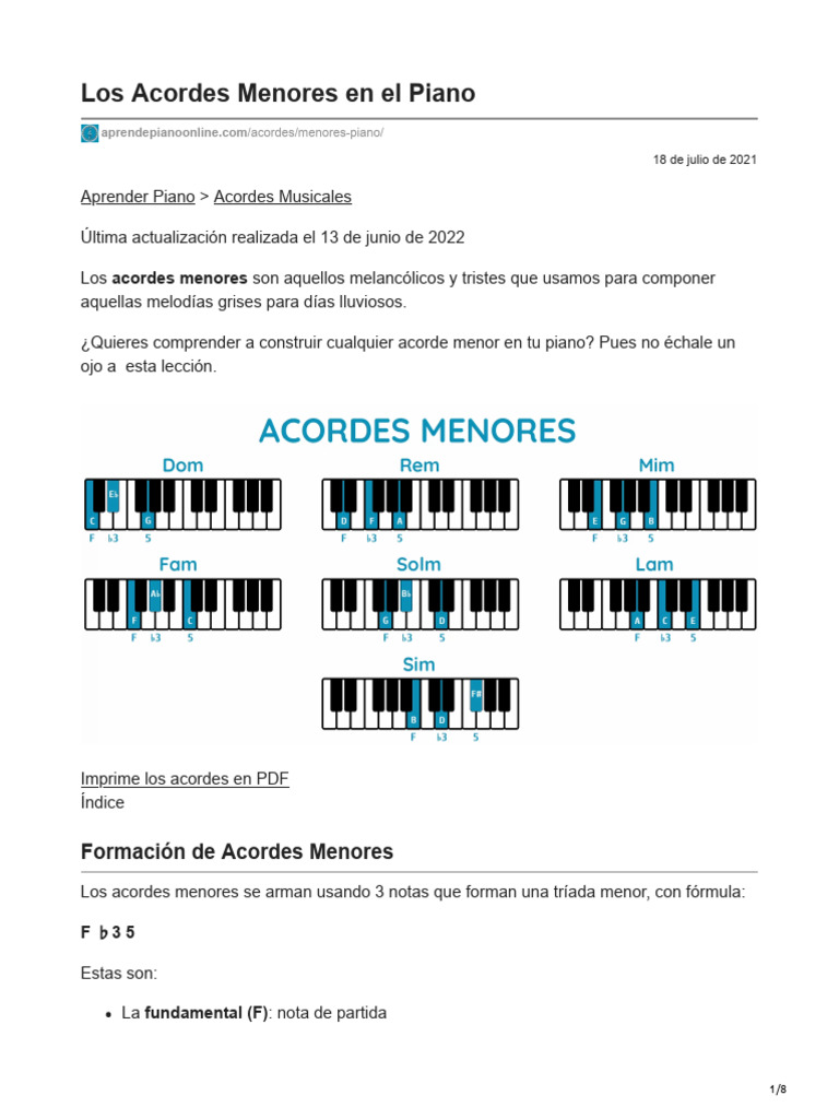 Los Acordes Menores en El Piano | PDF | Acorde (Música) | Intervalo (música)