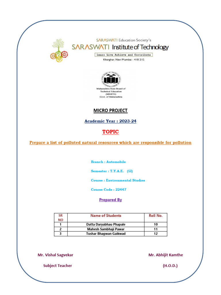 Est Micro Project | PDF | Pollution | Water Pollution