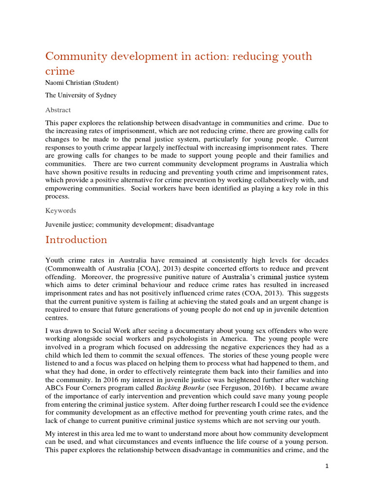 Community Development in Action: Reducing Youth Crime - Naomi Christian (University Sydney ...