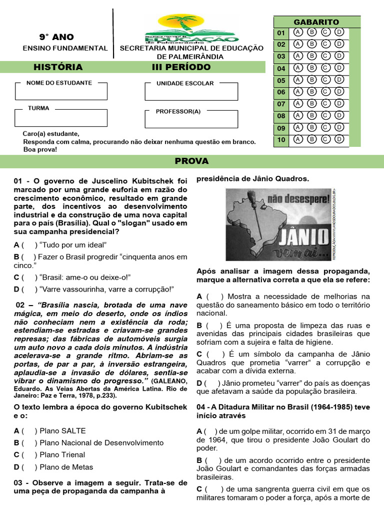 HISTÓRIA 9º ANO - OFICIAL | PDF | Governo | Brasil