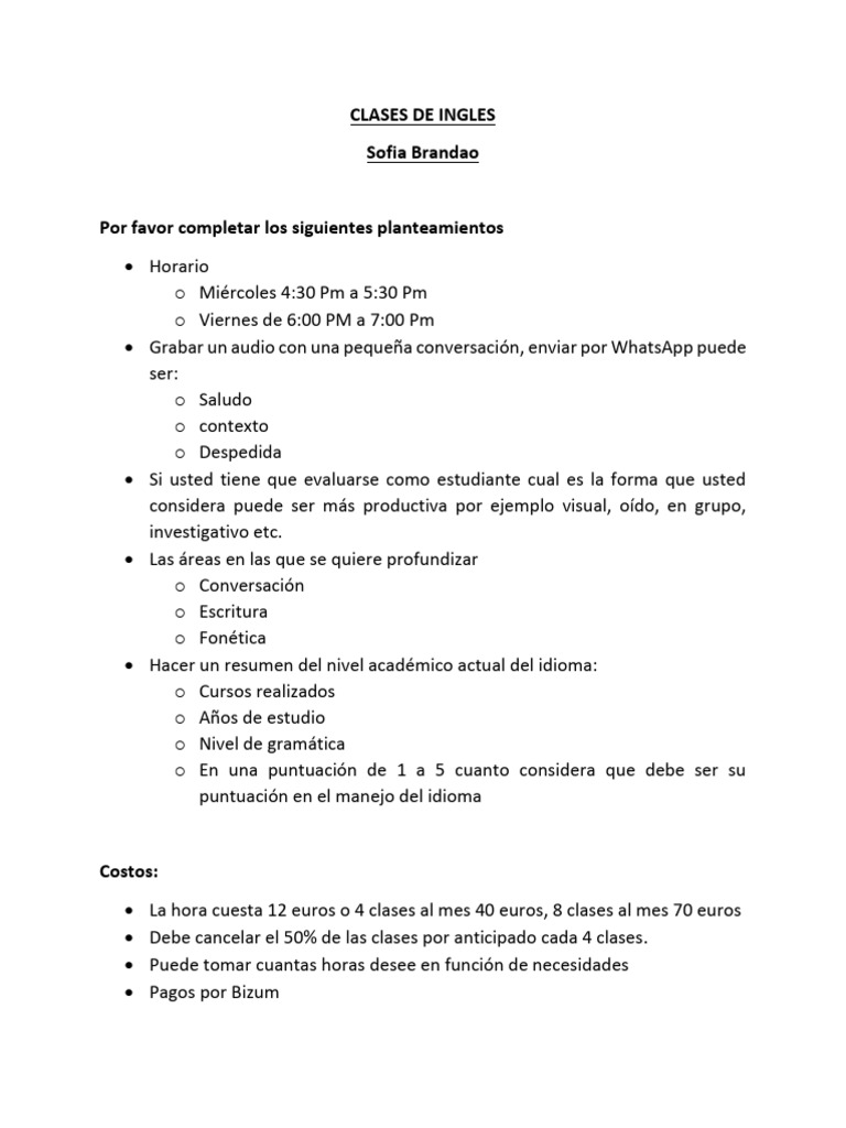 Programa de Ingles Sofía | PDF