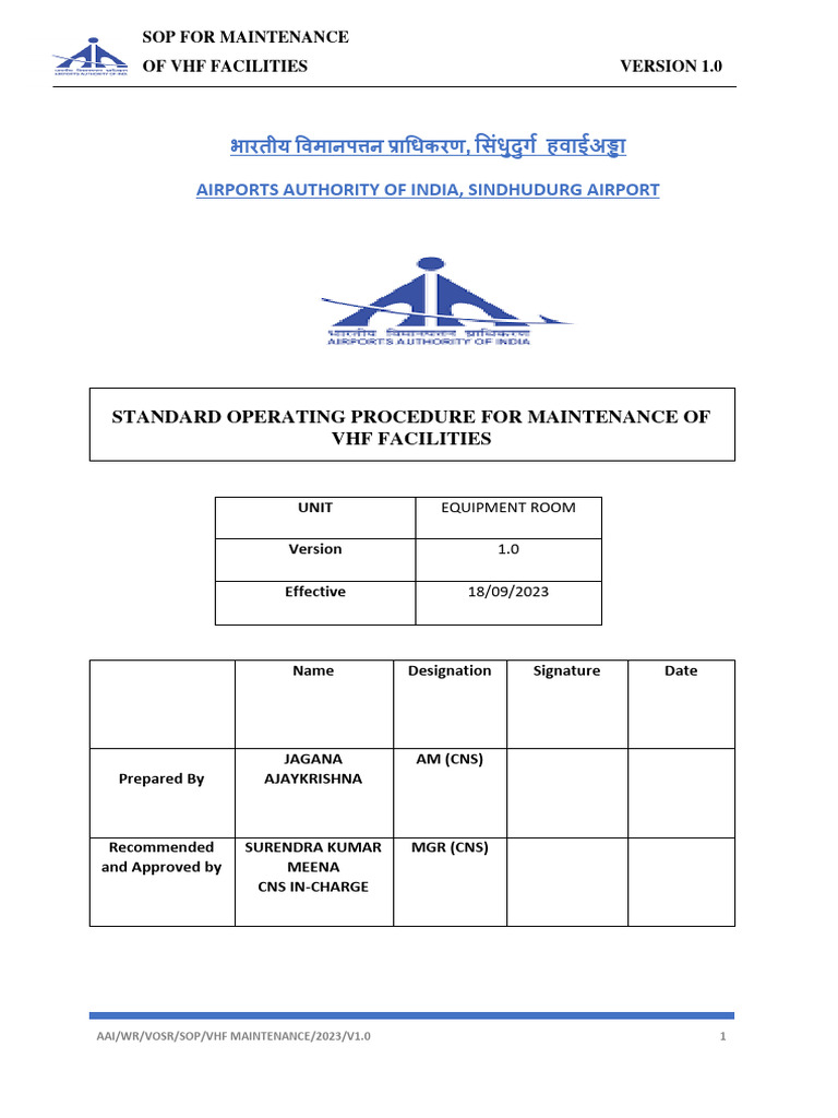 VHF Maintenance SOP for Sindhudurg Airport | PDF | Digital Audio ...