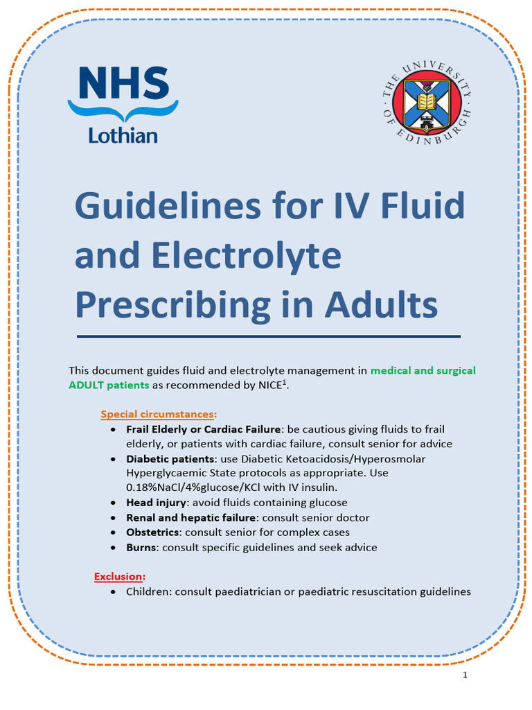 Quick Reference Guideline For IV Fluid and Electrolyte Prescribing in ... Quick Reference Guideline For IV Fluid and Electrolyte Prescribing in ...