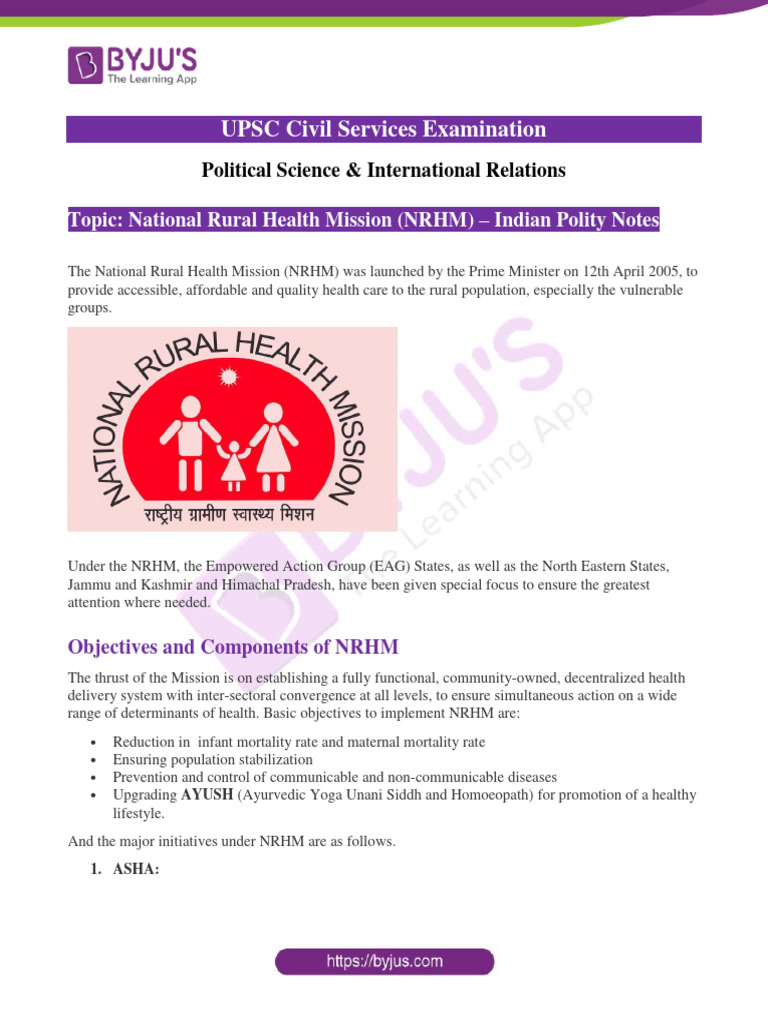 National Rural Health Mission Notes | PDF | Social Programs | Medicine