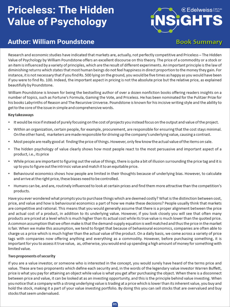 Booksummary Priceless The Hidden Value of Psychology | PDF | Investing | Value Investing