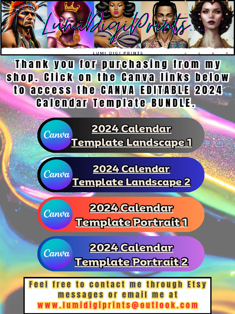 2024 Canva Calendar Template Links | PDF
