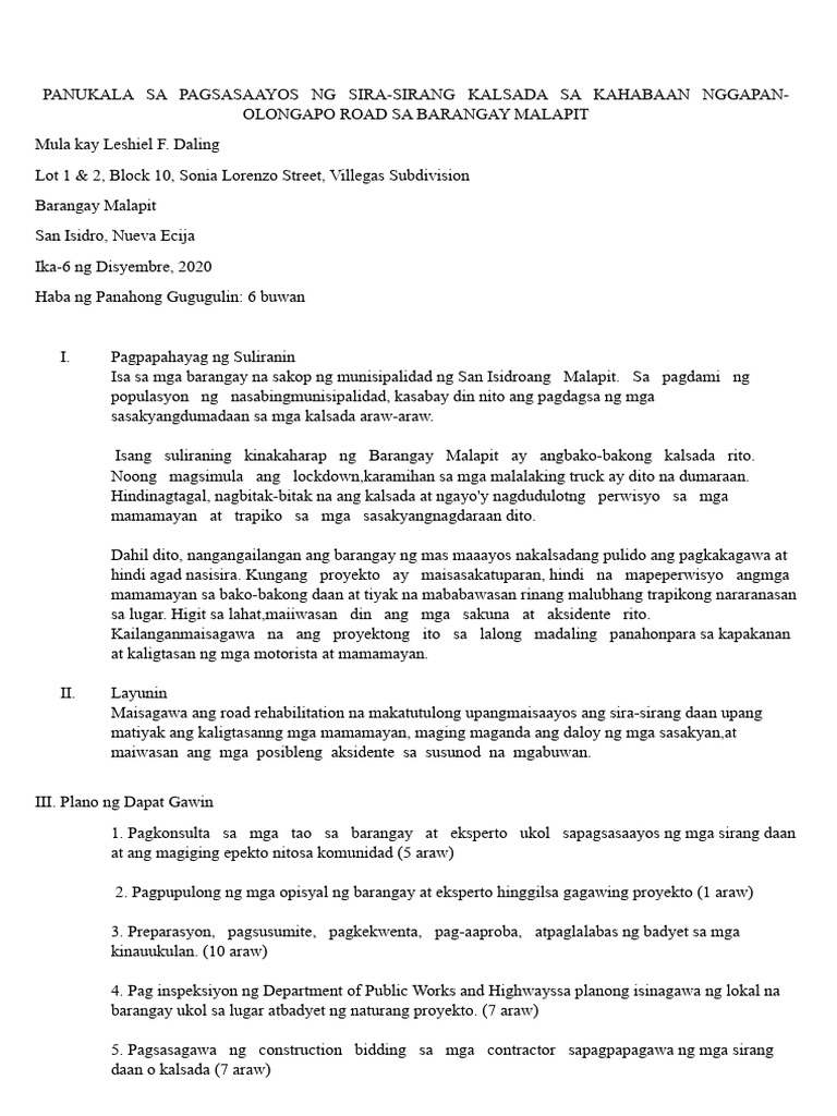 Panukalang Proyekto Pangkat Una | PDF