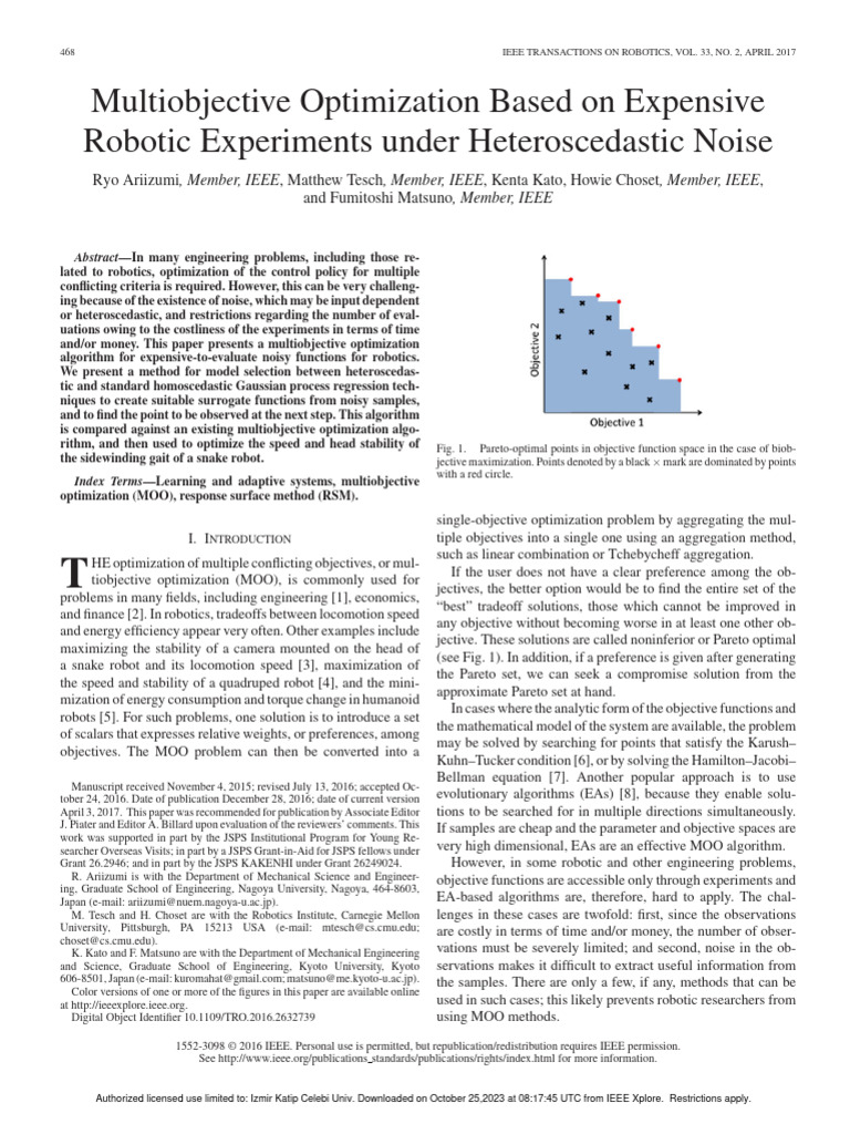 Multiobjective Optimization Based On Expensive Robotic Experiments Under Heteroscedastic Noise ...