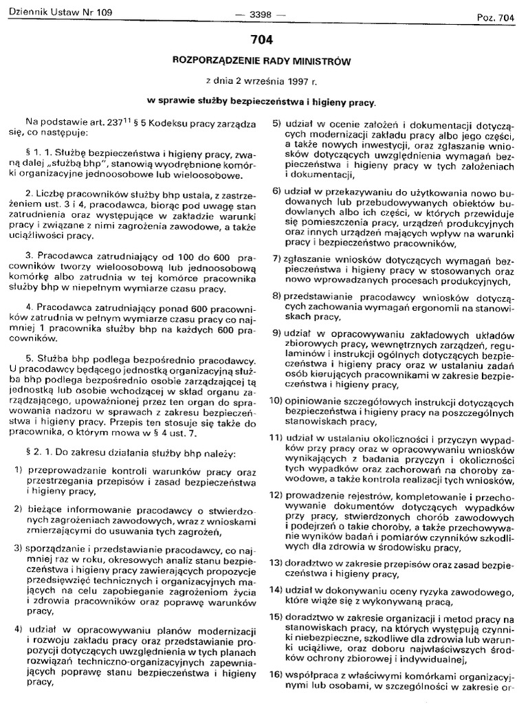 Rozp o Sluzbie BHP | PDF